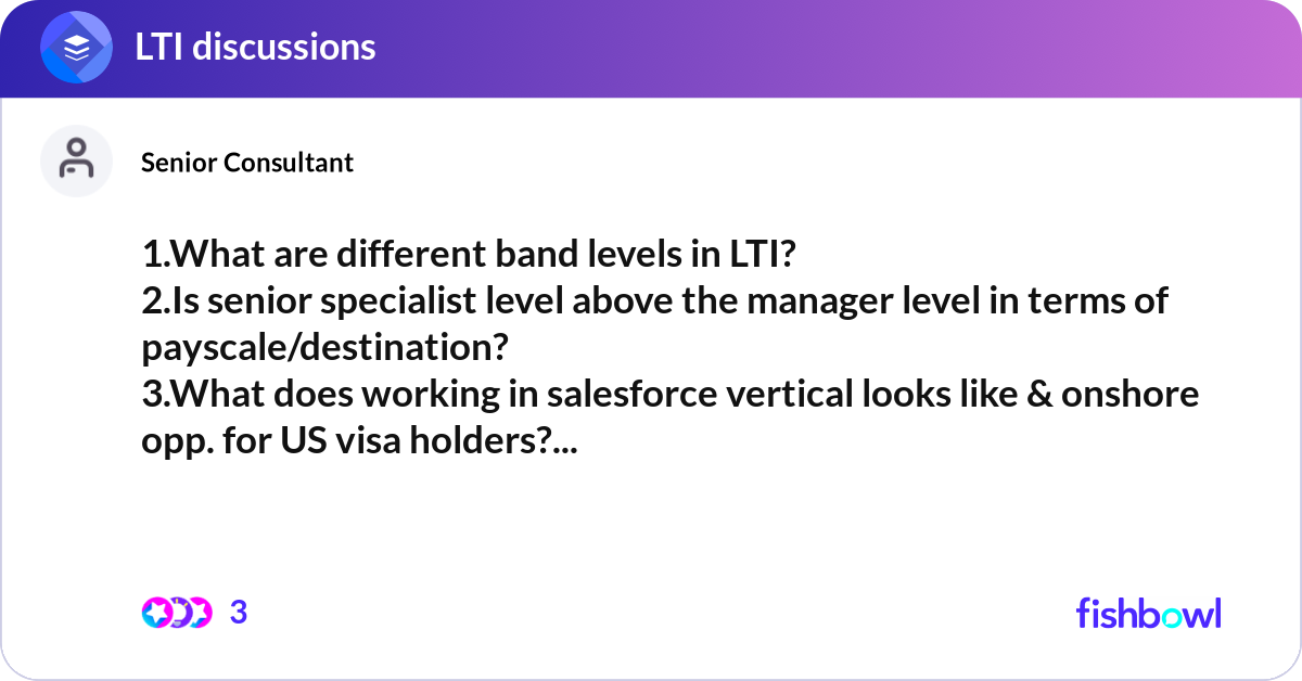 1.What are different band levels in LTI? 2.Is seni... | Fishbowl