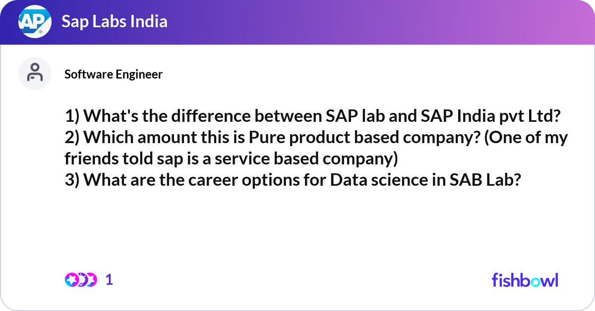 1) What's the difference between SAP lab and SAP I... | Fishbowl