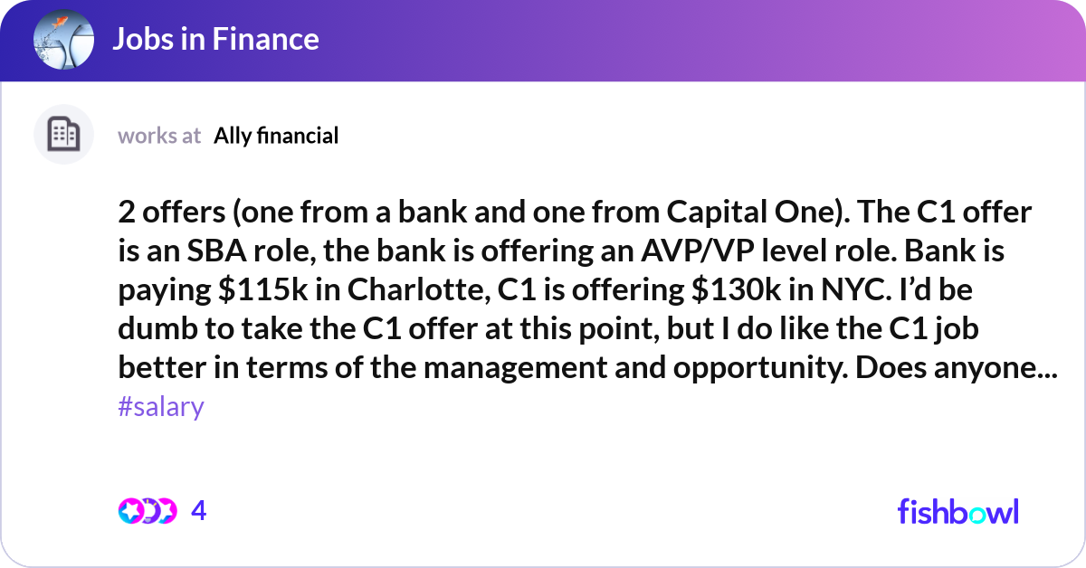 2 offers (one from a bank and one from Capital One... | Fishbowl