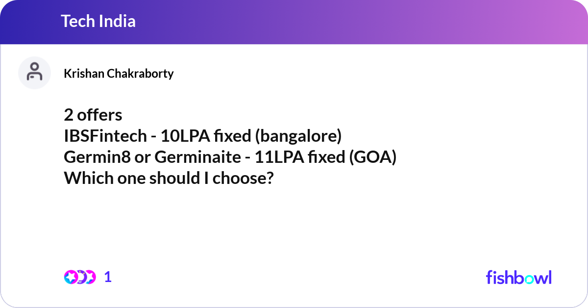 2 offers IBSFintech - 10LPA fixed (bangalore) Germ... | Fishbowl