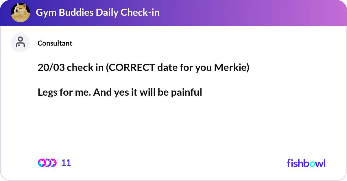 20/03 check in (CORRECT date for you Merkie) Legs... | Fishbowl