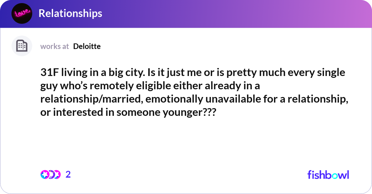 31F living in a big city. Is it just me or is pret... | Fishbowl