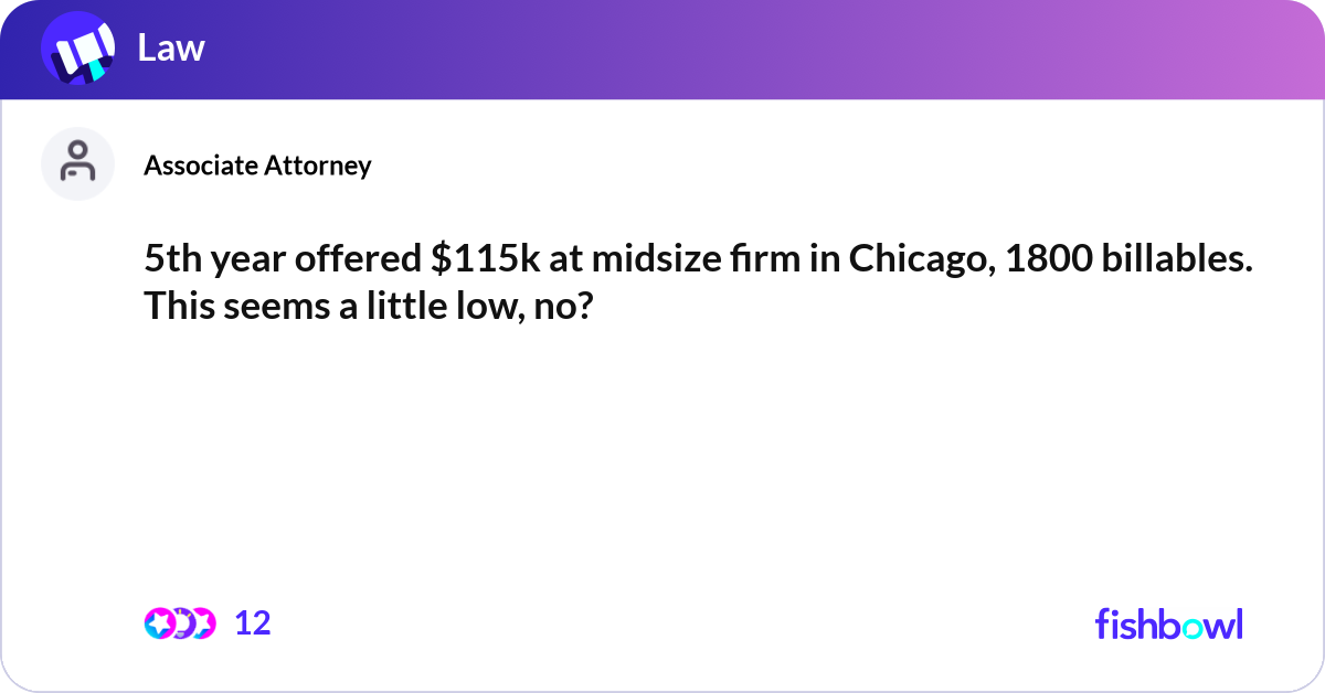 5th year offered $115k at midsize firm in Chicago,... | Fishbowl