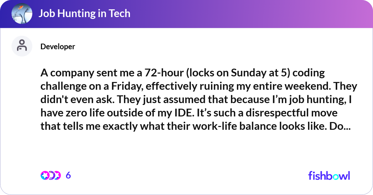A company sent me a 72-hour (locks on Sunday at 5)... | Fishbowl