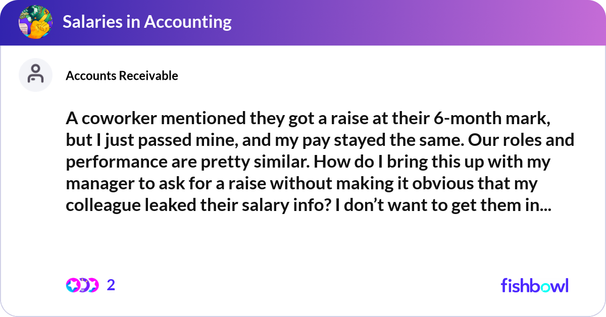A coworker mentioned they got a raise at their 6-m... | Fishbowl