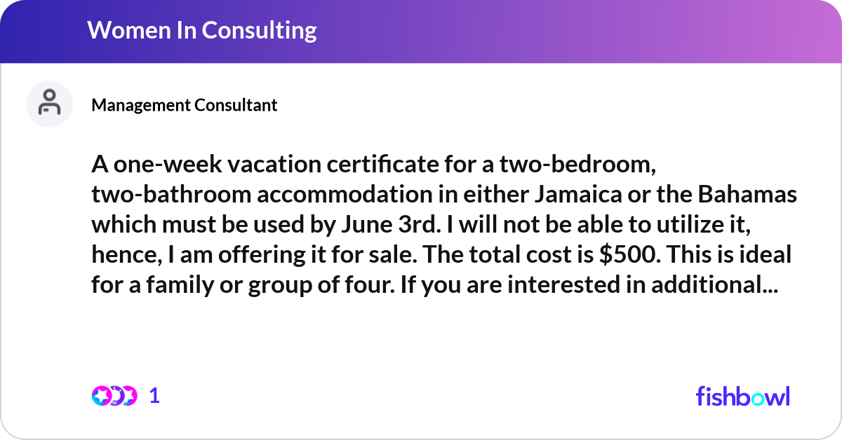 A one-week vacation certificate for a two-bedroom,... | Fishbowl