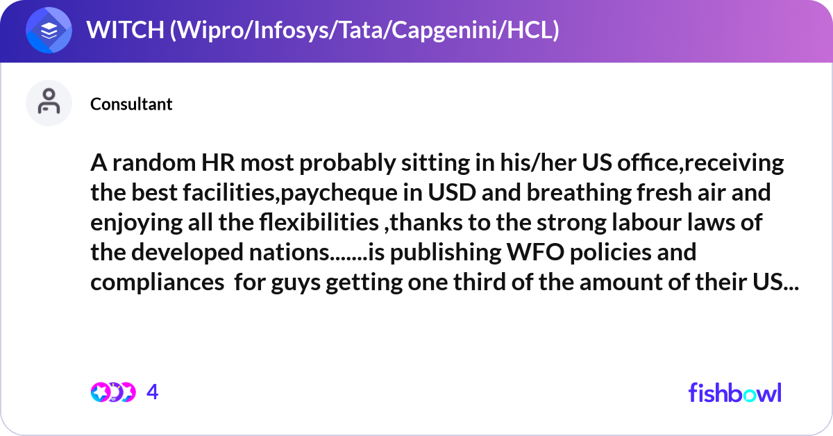 A random HR most probably sitting in his/her US of... | Fishbowl