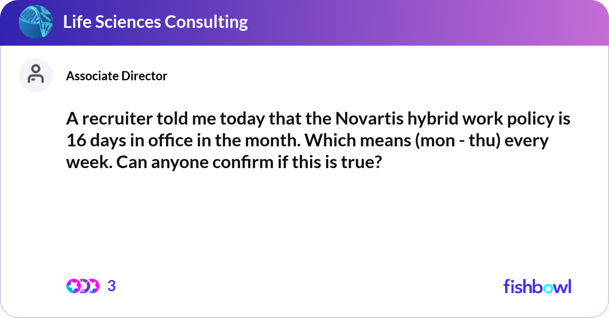 A recruiter told me today that the Novartis hybrid... | Fishbowl