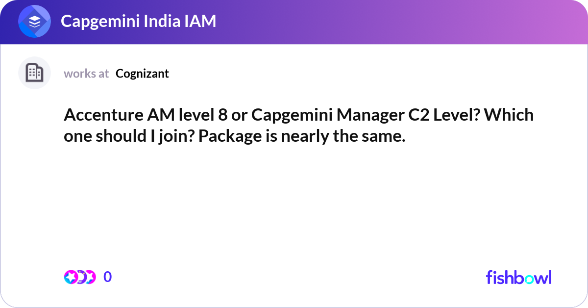 Accenture AM level 8 or Capgemini Manager C2 Level... | Fishbowl