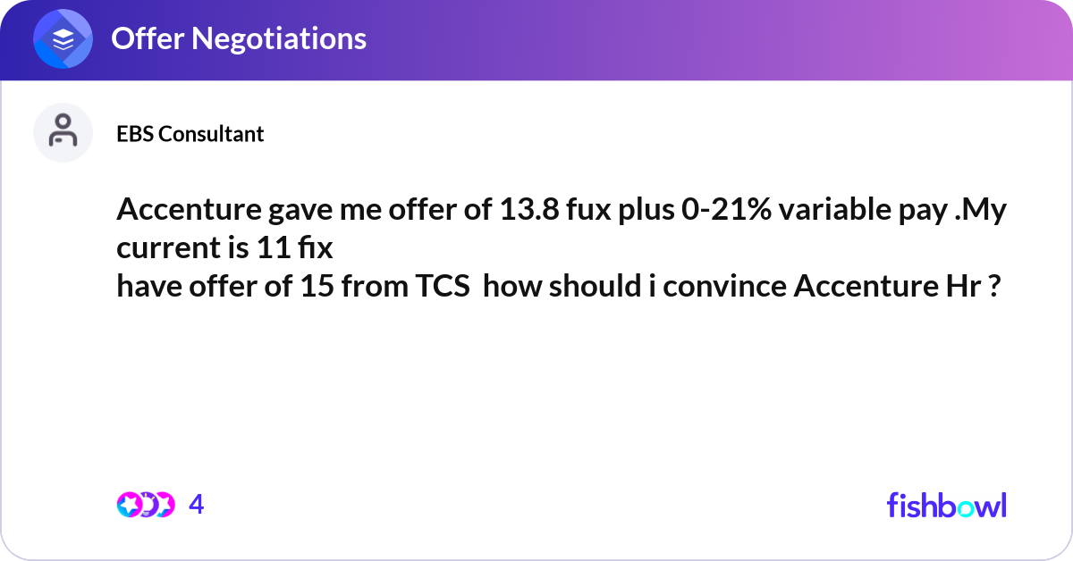 Accenture gave me offer of 13.8 fux plus 0-21% var... | Fishbowl