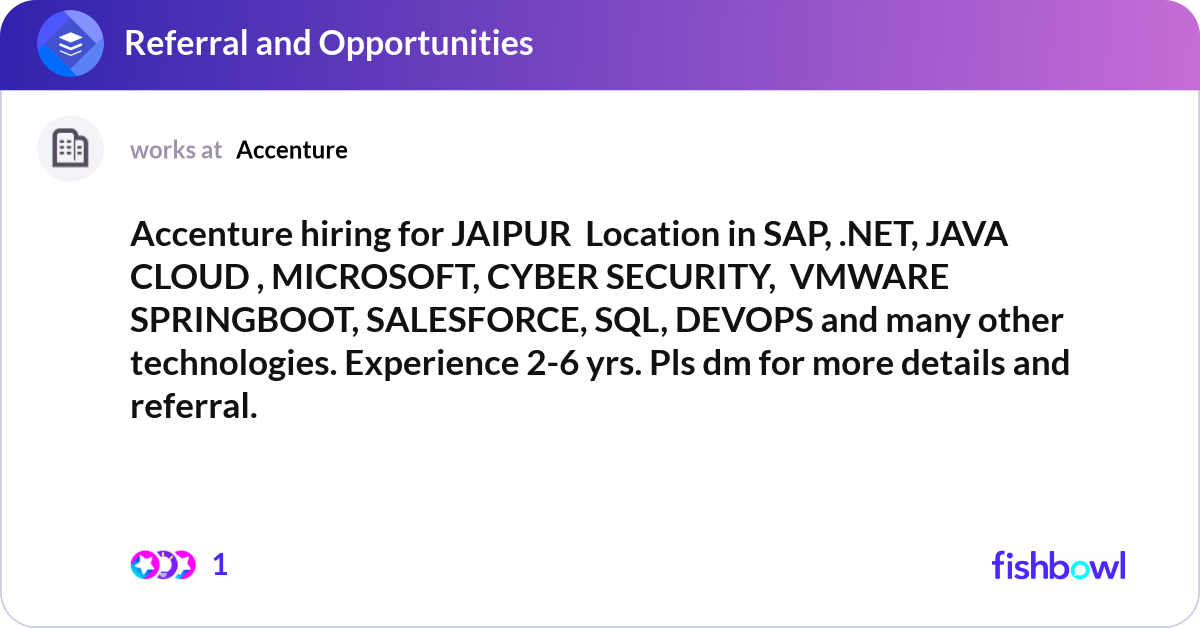Accenture hiring for JAIPUR Location in SAP, .NET... | Fishbowl