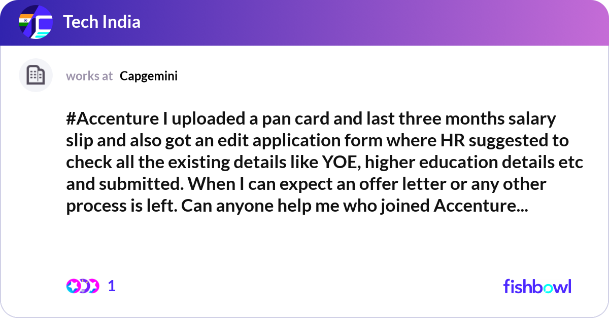 #Accenture I uploaded a pan card and last three mo... | Fishbowl