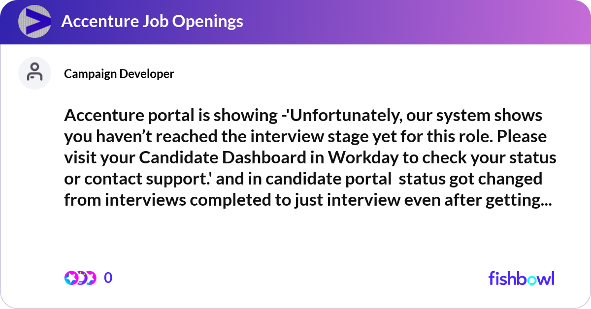 Accenture portal is showing -'Unfortunately, our s... | Fishbowl