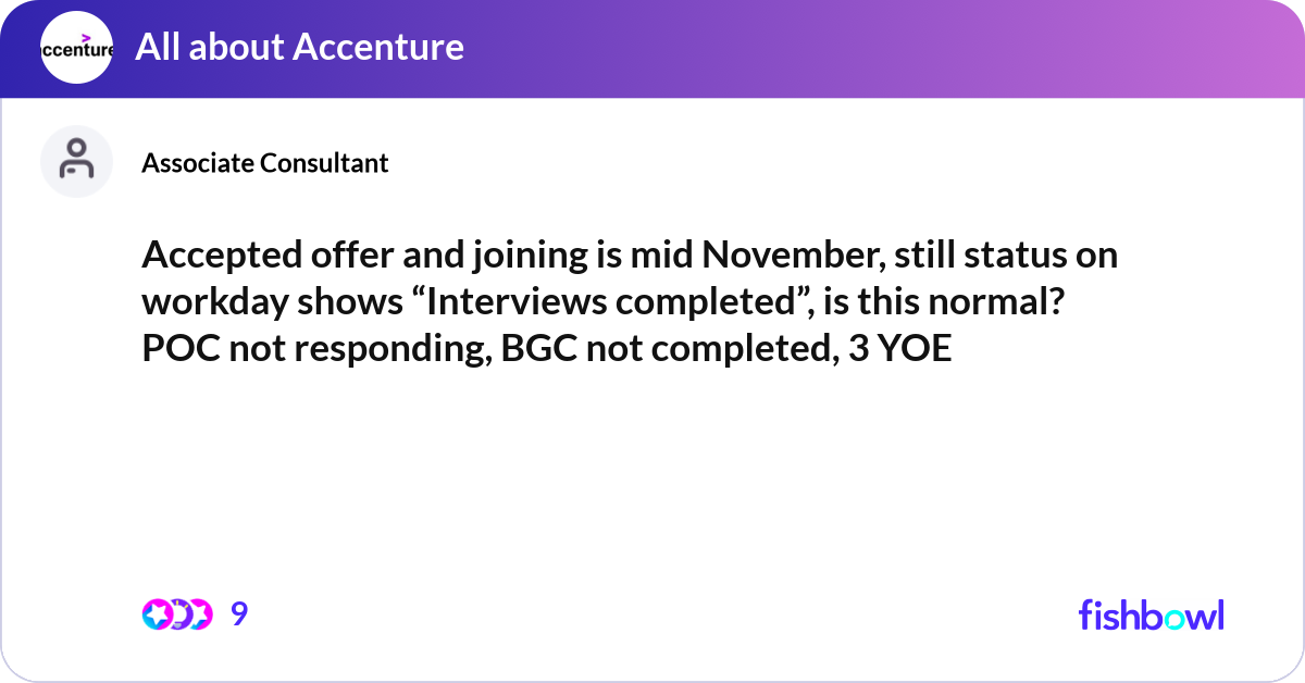 Accepted offer and joining is mid November, still ... | Fishbowl