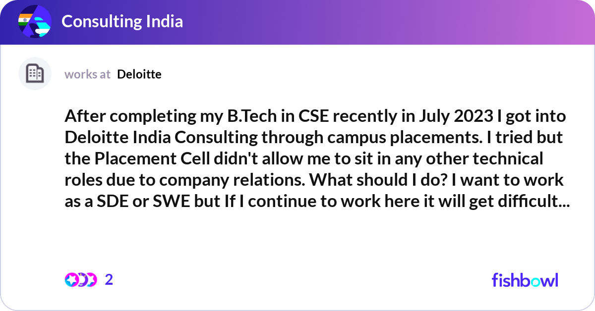 After completing my B.Tech in CSE recently in July... | Fishbowl