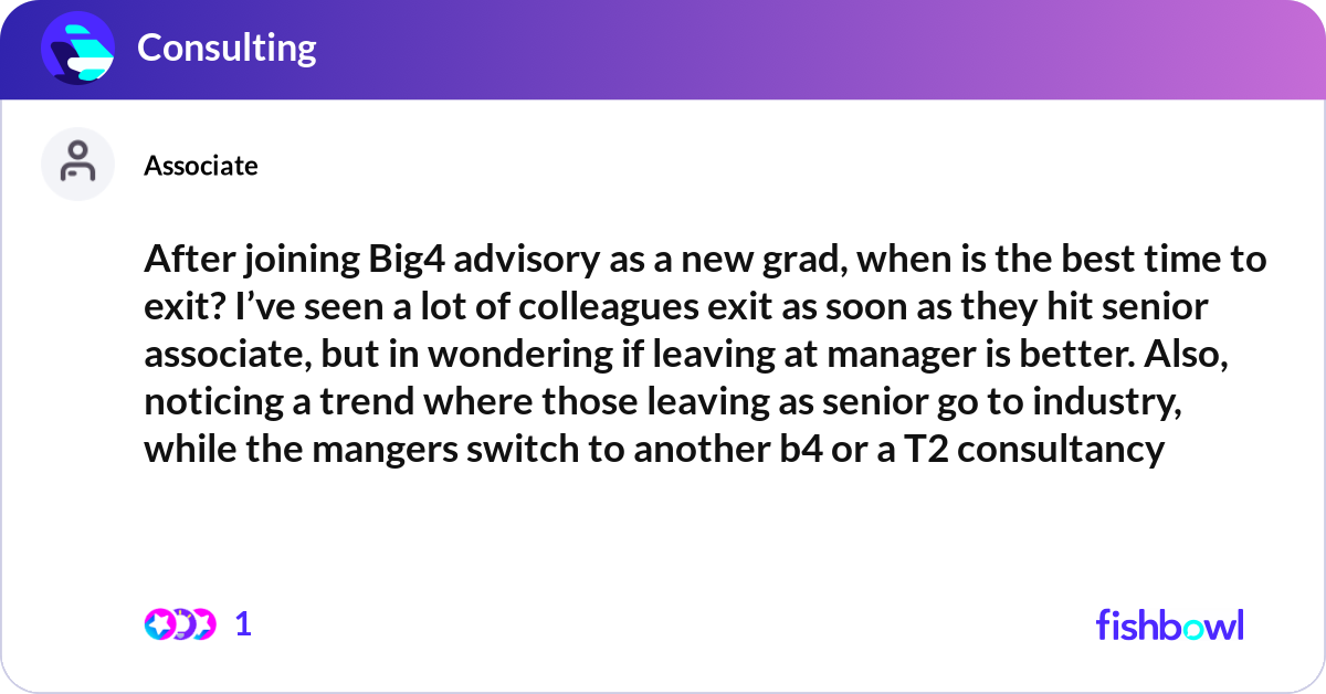 After joining Big4 advisory as a new grad, when is... | Fishbowl