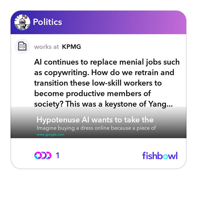 AI continues to replace menial jobs such as copywr... | Fishbowl
