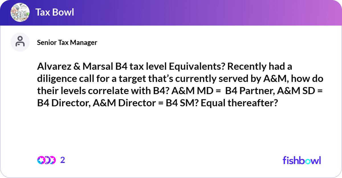 Alvarez & Marsal B4 tax level Equivalents? Recentl... | Fishbowl