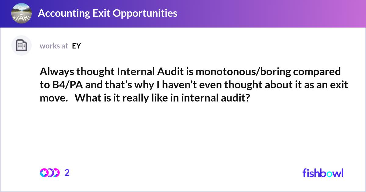 Always thought Internal Audit is monotonous/boring... | Fishbowl