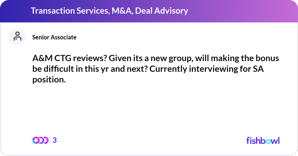 A&M CTG reviews? Given its a new group, will makin... | Fishbowl