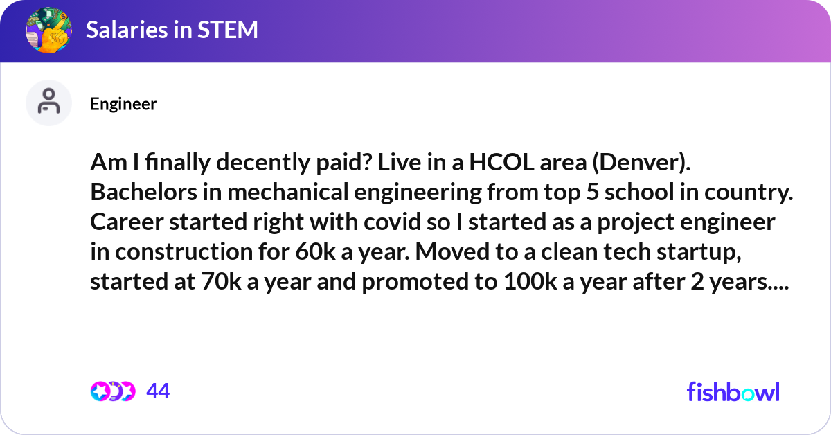 Am I finally decently paid? Live in a HCOL area (D... | Fishbowl