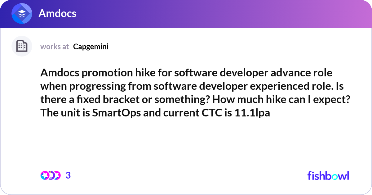 Amdocs promotion hike for software developer advan... | Fishbowl