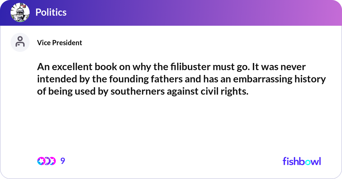 An excellent book on why the filibuster must go. I... | Fishbowl