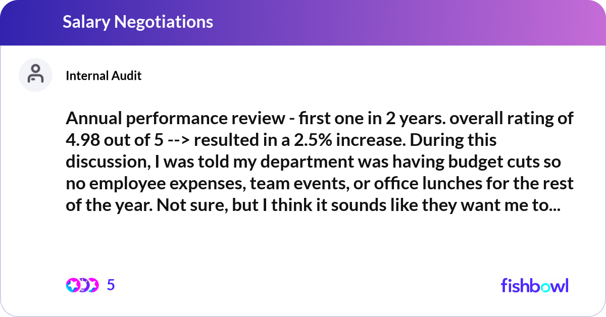 Annual performance review - first one in 2 years. ... | Fishbowl