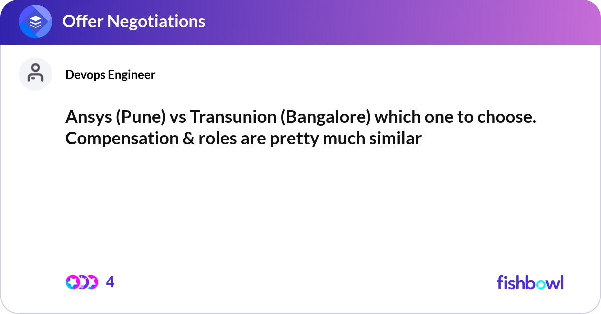 Ansys (Pune) vs Transunion (Bangalore) which one t... | Fishbowl