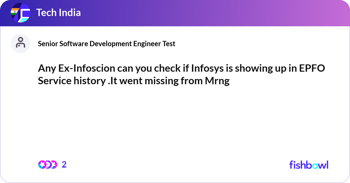 Any Ex-Infoscion can you check if Infosys is showi... | Fishbowl