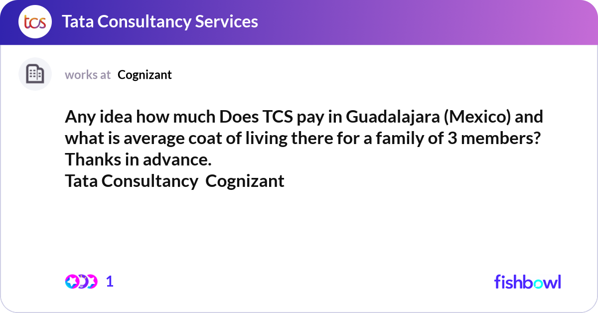 Any idea how much Does TCS pay in Guadalajara (Mex... | Fishbowl