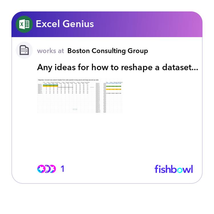 Any ideas for how to reshape a dataset from wide (... | Fishbowl
