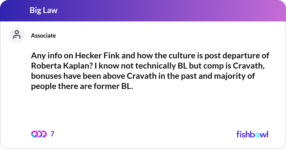 Any info on Hecker Fink and how the culture is pos... | Fishbowl