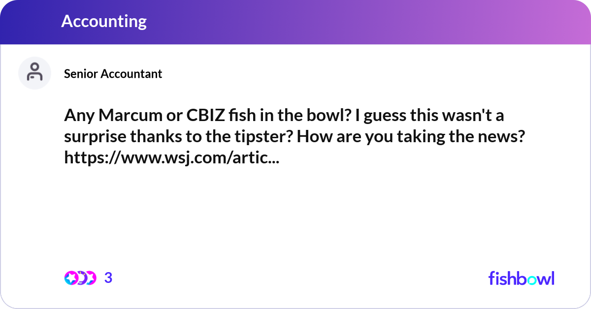 Any Marcum or CBIZ fish in the bowl? I guess this ... | Fishbowl