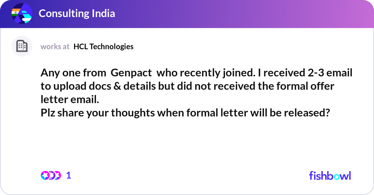 Any one from Genpact who recently joined. I rece... | Fishbowl