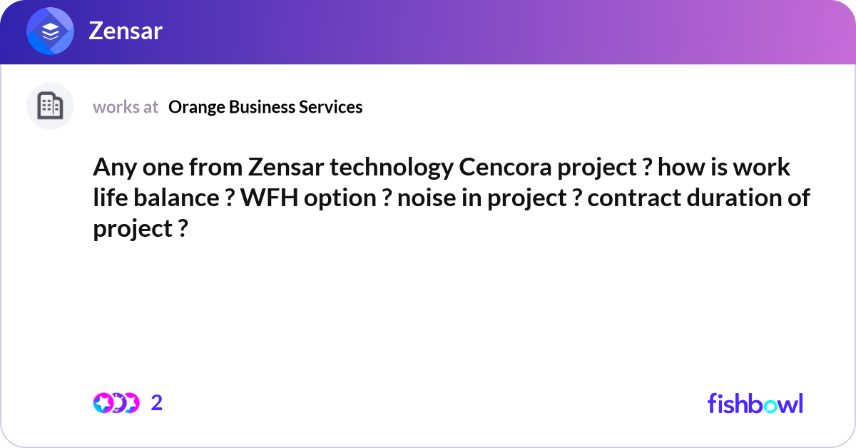 Any one from Zensar technology Cencora project ? h... | Fishbowl