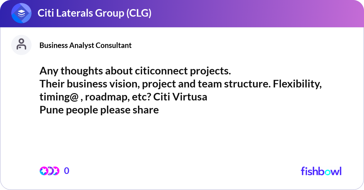 Any thoughts about citiconnect projects. Their bus... | Fishbowl