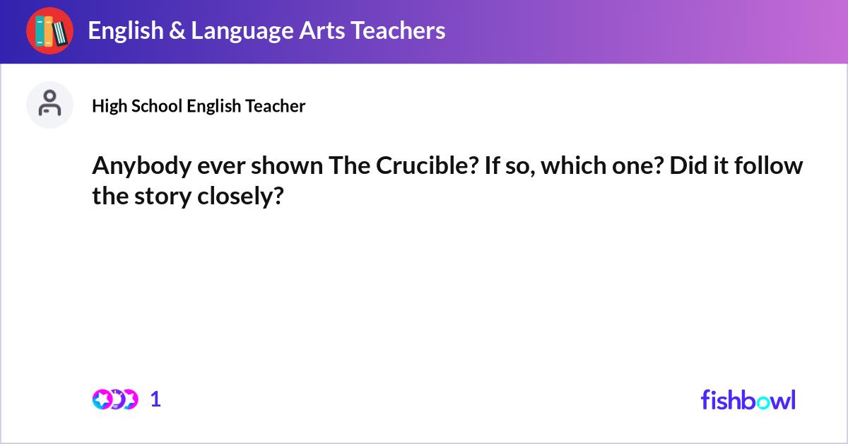 Anybody ever shown The Crucible? If so, which one?... | Fishbowl