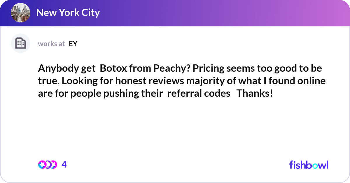 Anybody get Botox from Peachy? Pricing seems too ... | Fishbowl