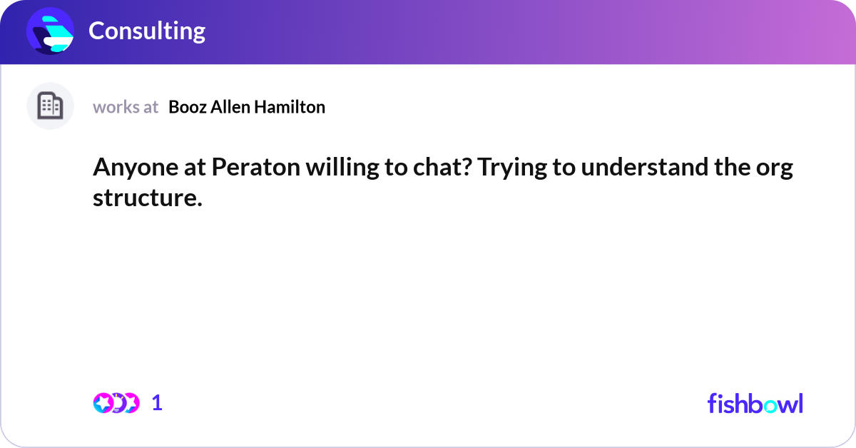 Anyone at Peraton willing to chat? Trying to under... | Fishbowl