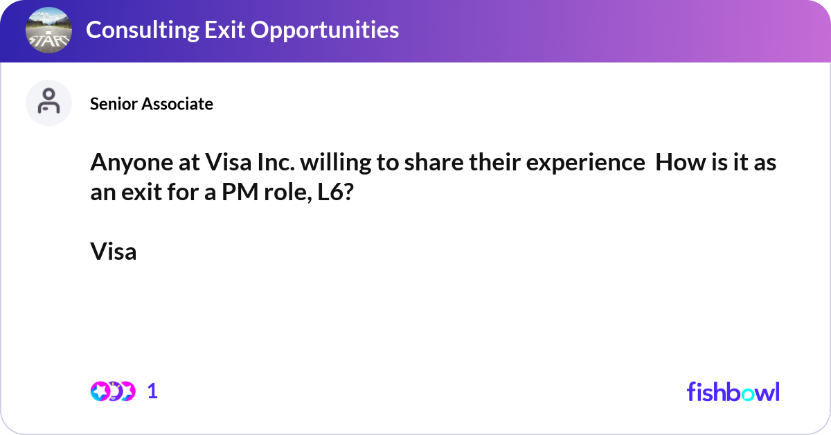 Anyone at Visa Inc. willing to share their experie... | Fishbowl