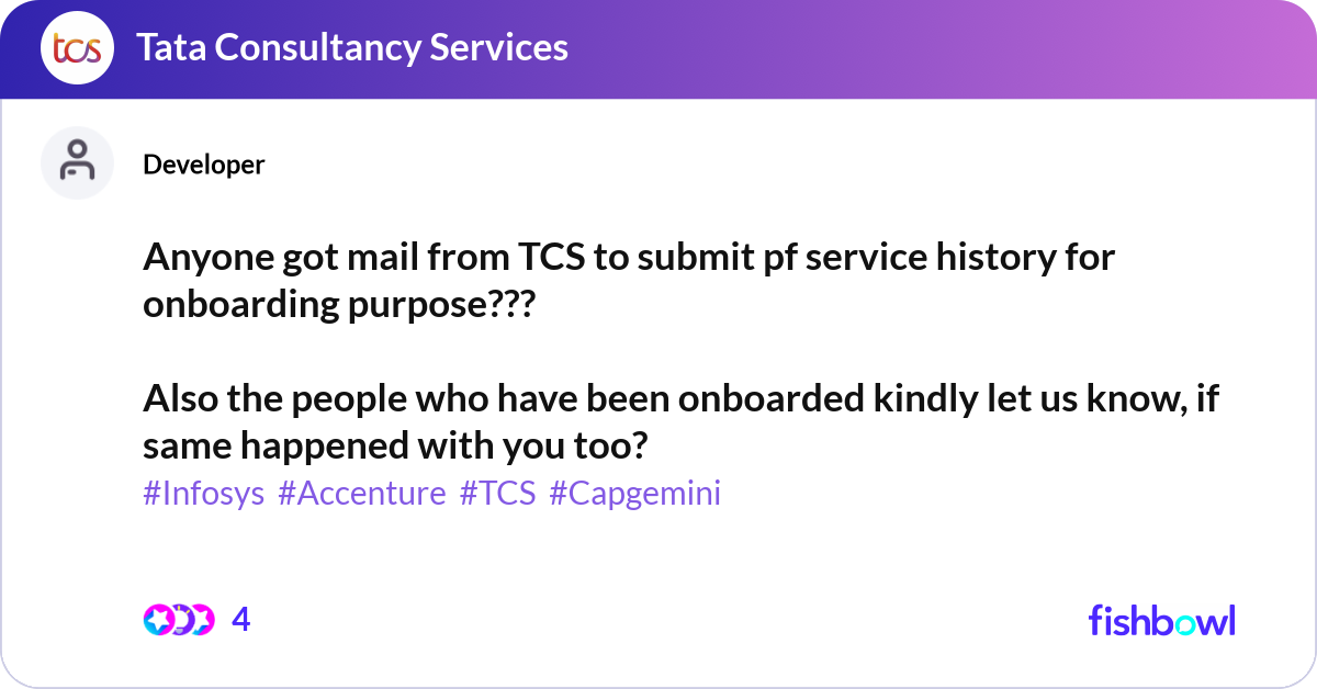 Anyone got mail from TCS to submit pf service hist... | Fishbowl