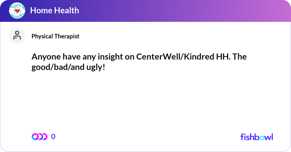 Anyone have any insight on CenterWell/Kindred HH. ... | Fishbowl