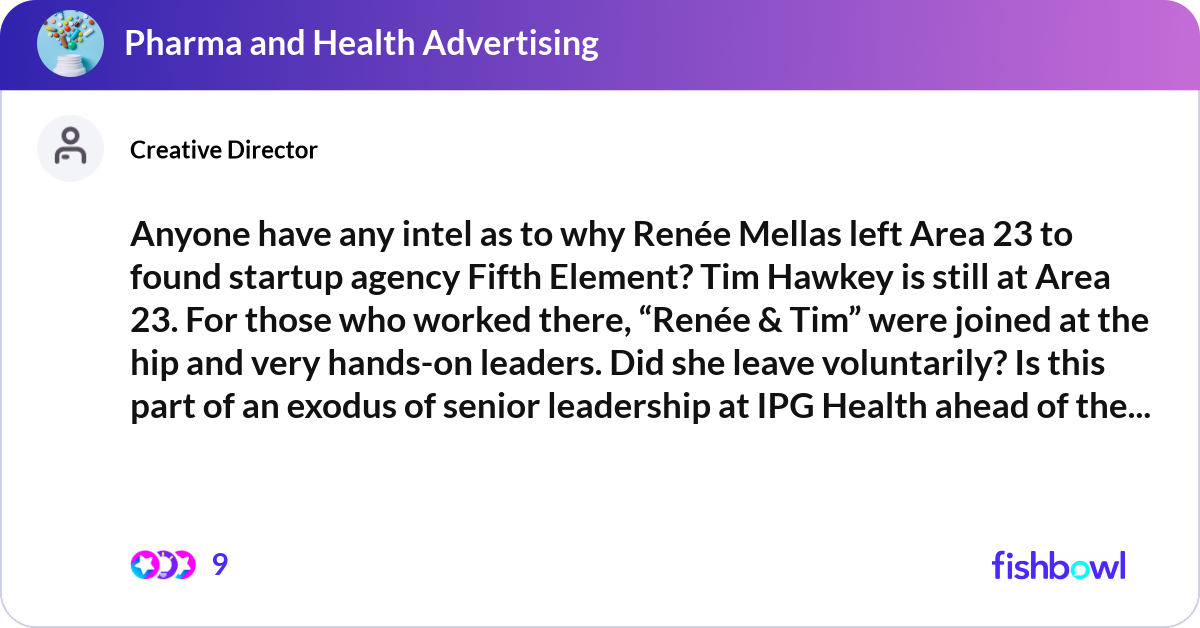 Anyone have any intel as to why Renée Mellas left ... | Fishbowl