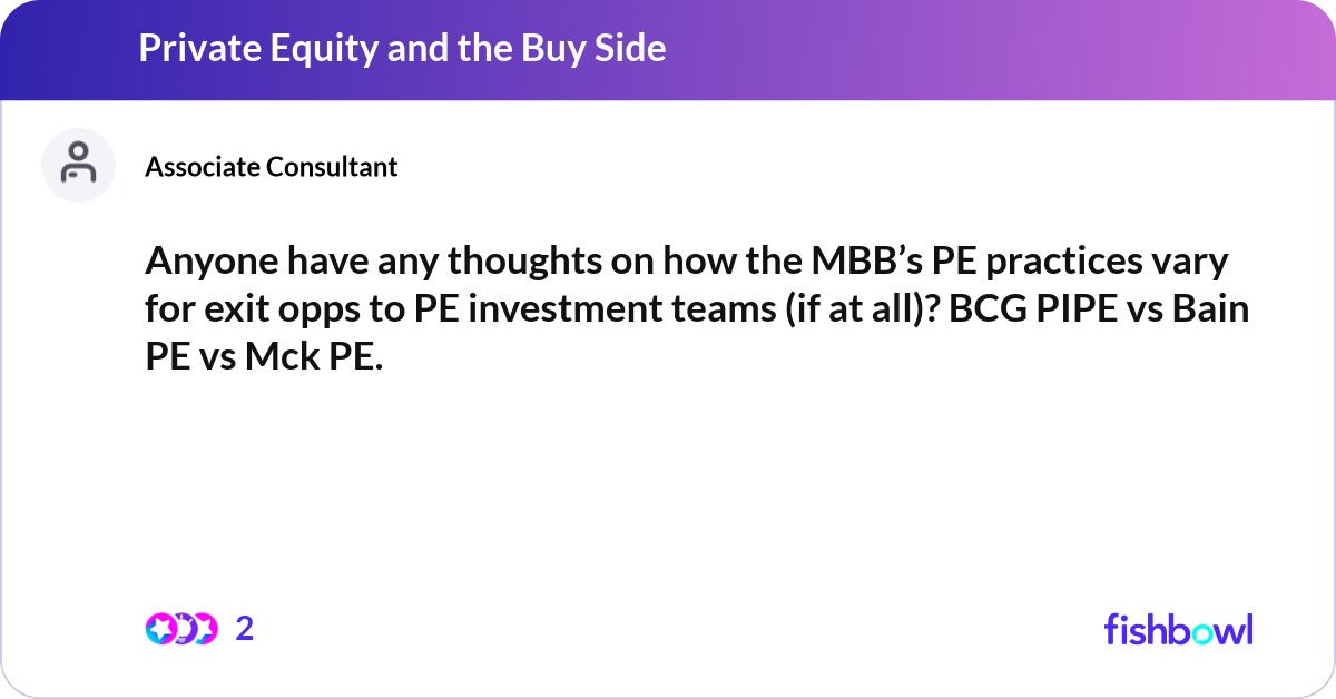 Anyone have any thoughts on how the MBB’s PE pract... | Fishbowl