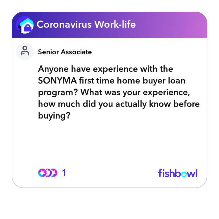 Anyone have experience with the SONYMA first time ... | Fishbowl