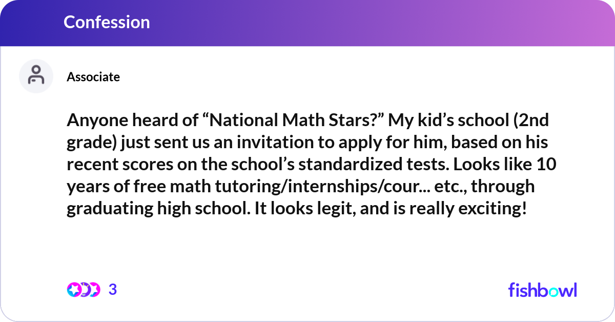 Anyone heard of “National Math Stars?” My kid’s sc... | Fishbowl