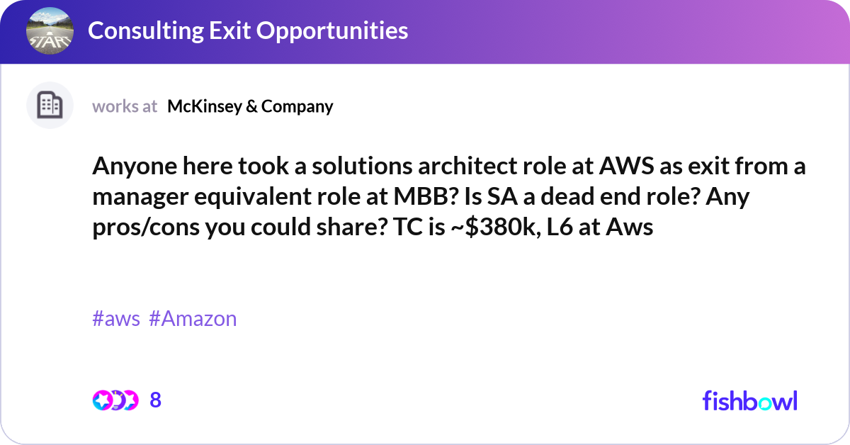 Anyone here took a solutions architect role at AWS... | Fishbowl
