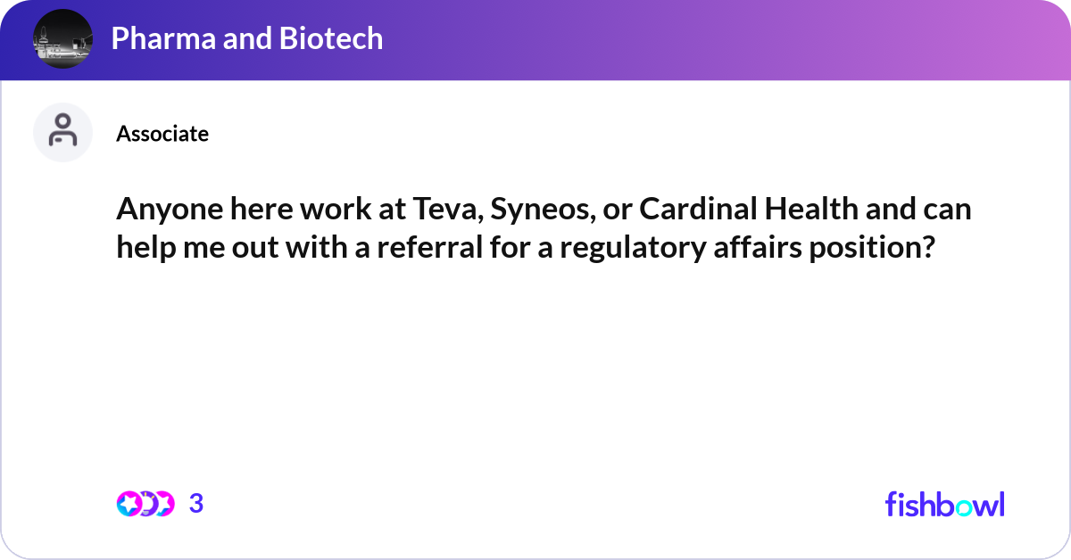 Anyone here work at Teva, Syneos, or Cardinal Heal... | Fishbowl