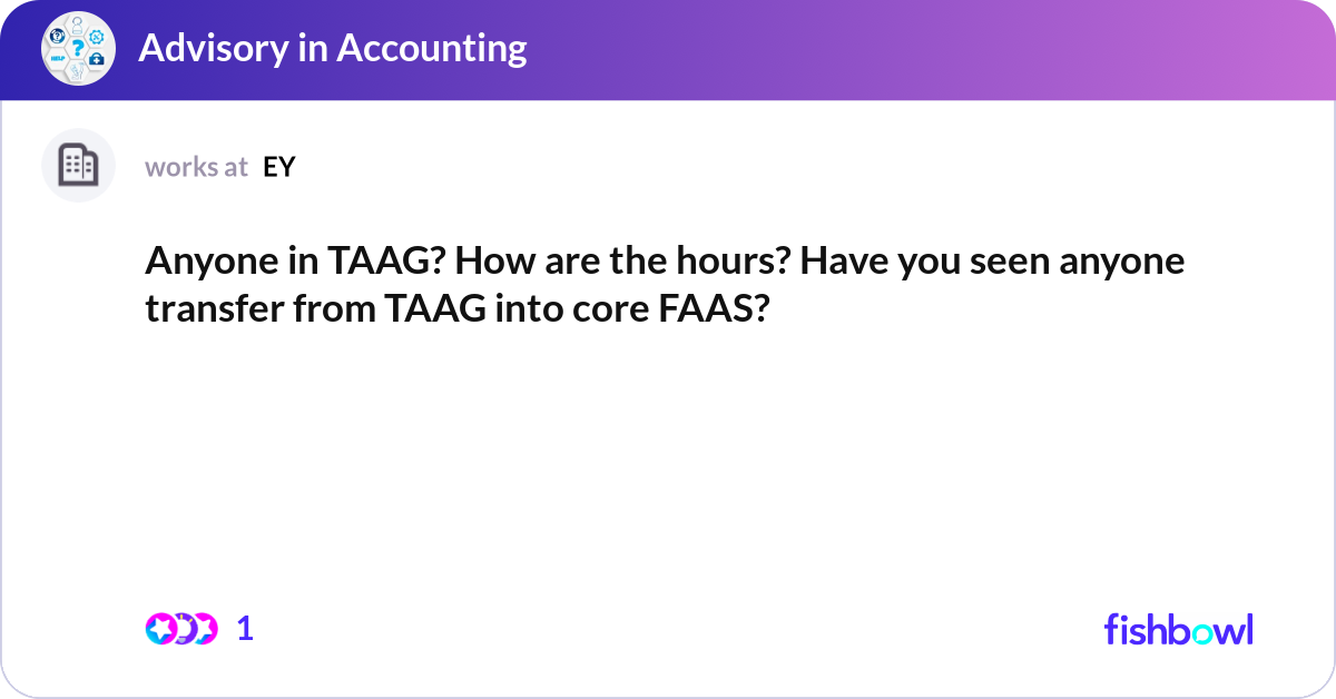 Anyone in TAAG? How are the hours? Have you seen a... | Fishbowl
